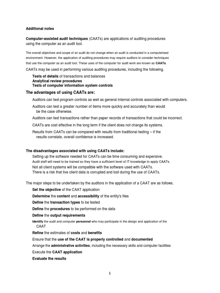 Computer-Assisted Audit Techniques (CAATs) | PDF | Financial Audit | Expert