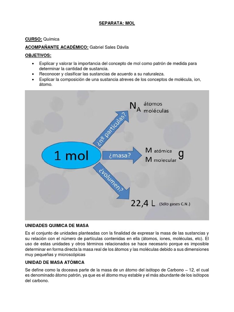Separata Mol Quimica | PDF | Mole (Unidad) | Átomos