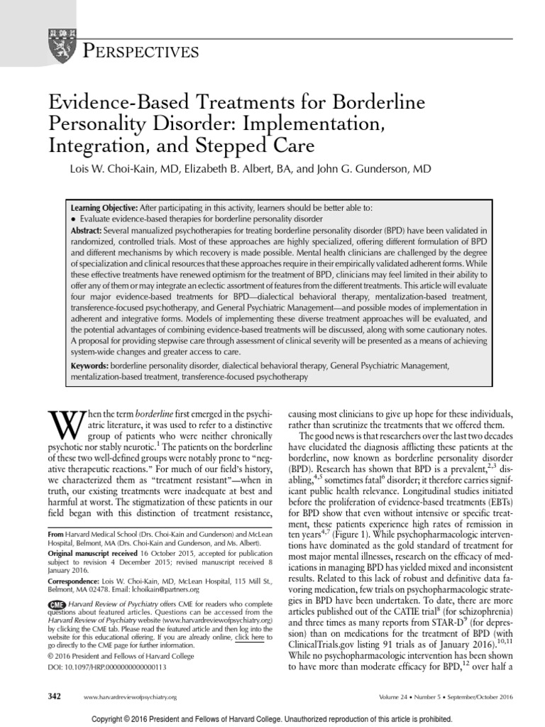 Evidence-Based Treatments For Borderline Personality Disorder ...