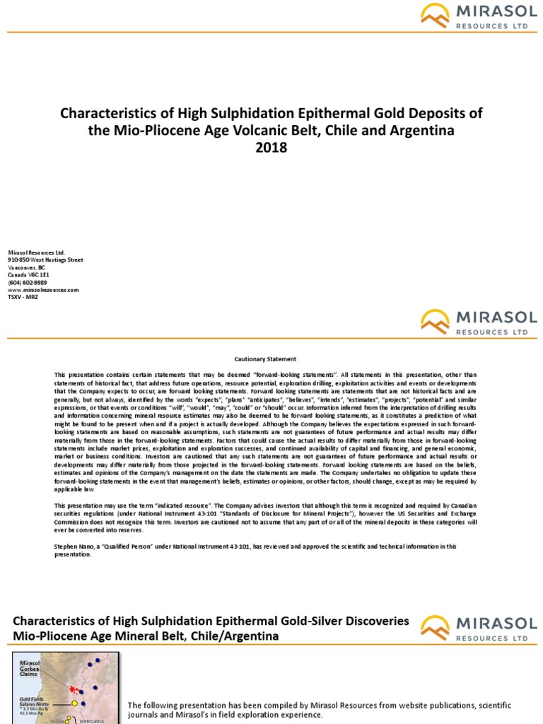Characteristics of High Sulphidation Epithermal Gold Deposits in Chile ...