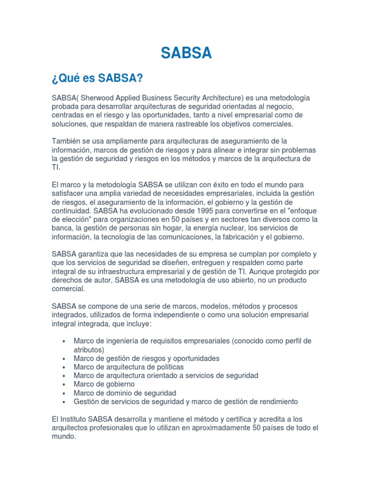 SABSA | PDF | Seguridad | Itil