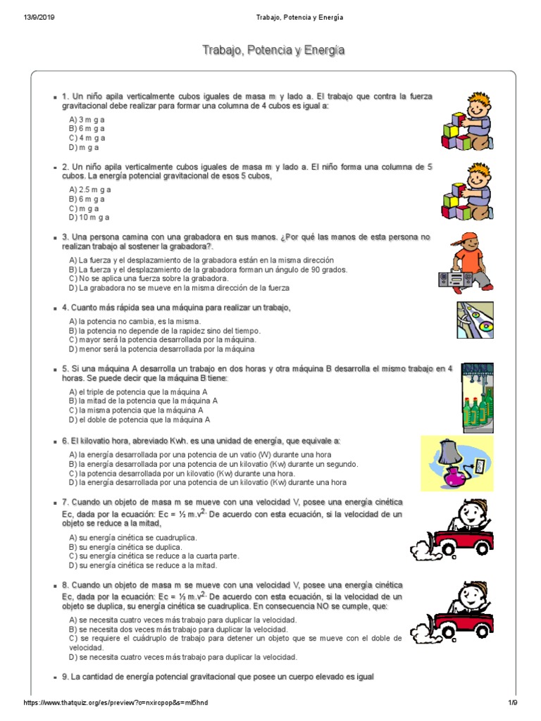 Trabajo, Potencia y Energía | PDF | Vatio | Masa