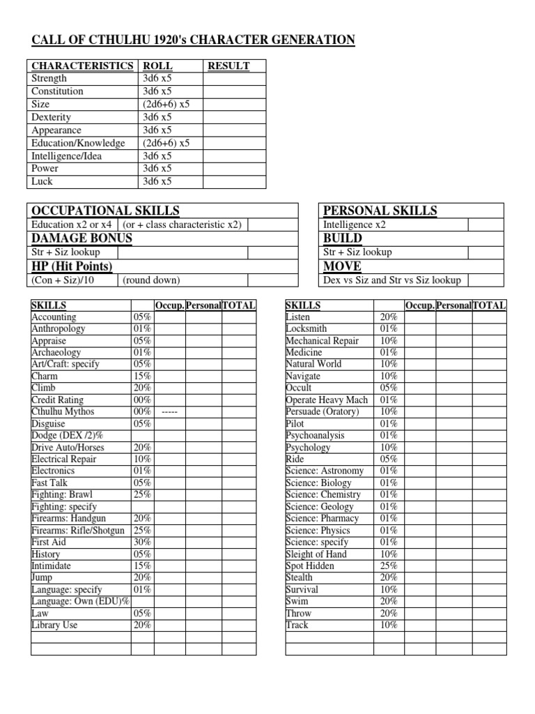 Call of Cthulhu 1920s Character Guide | PDF | Leisure