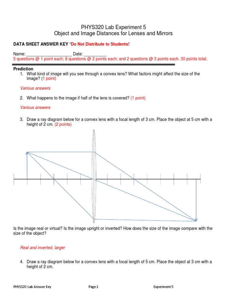 Lens and Mirror Image Analysis Lab Key | PDF | Optics | Atomic