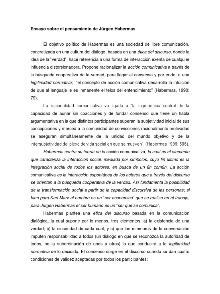 Ensayo Sobre El Pensamiento de Jürgen Habermas PDF | PDF | Jürgen Habermas | Verdad