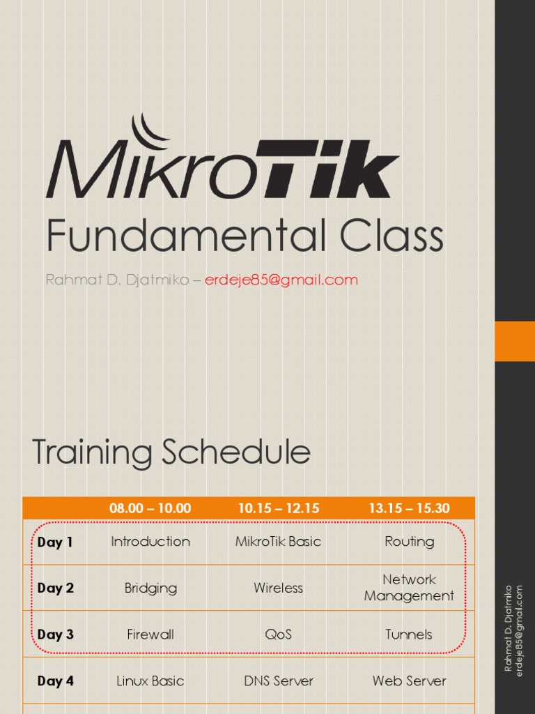 Training Schedule and Course Outline for Fundamental Class on MikroTik ...