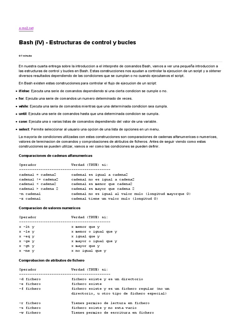 Linux Bash (IV) - Estructuras de Control y Bucles PDF | PDF | Flujo de control | Archivo de ...