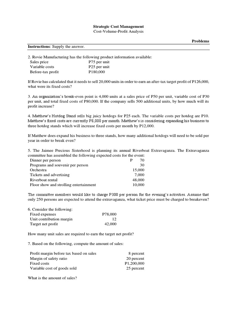 1 Cost Volume Profit Analysis | PDF | Accounting | Business Economics