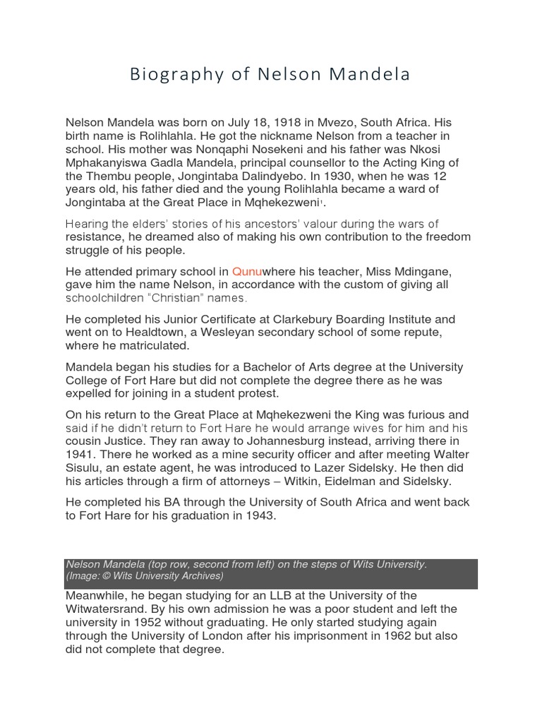 Biography of Nelson Mandela | PDF | Nelson Mandela | Politics Of South ...