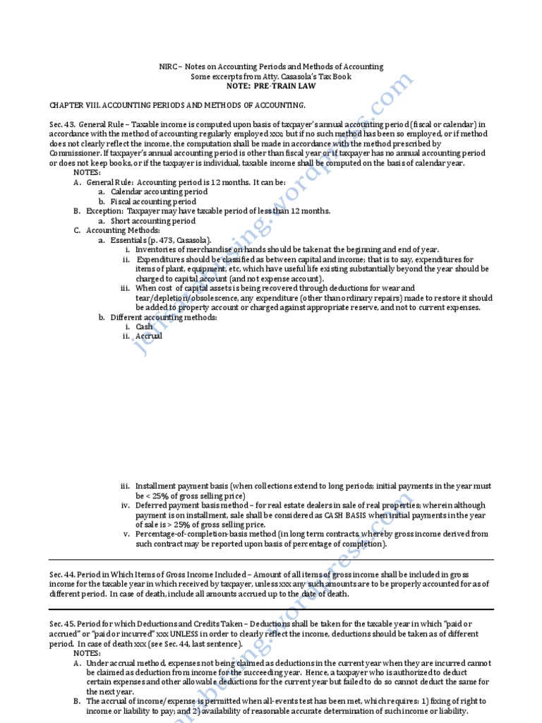NIRC - Notes On Accounting Periods and Methods of Accounting | PDF ...