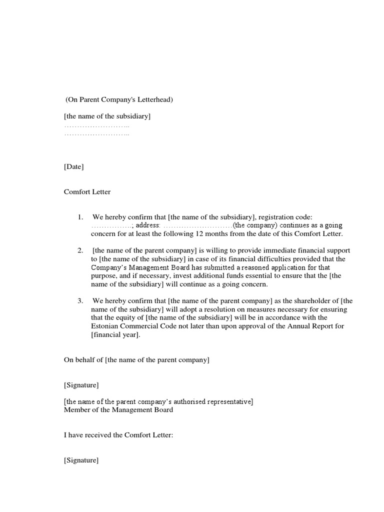 Comfort Letter Inglise Keeles | PDF