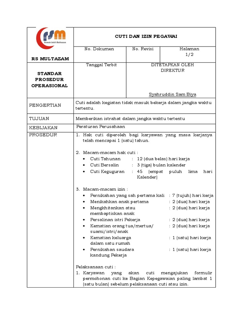 SOP Cuti RS Multazam | PDF