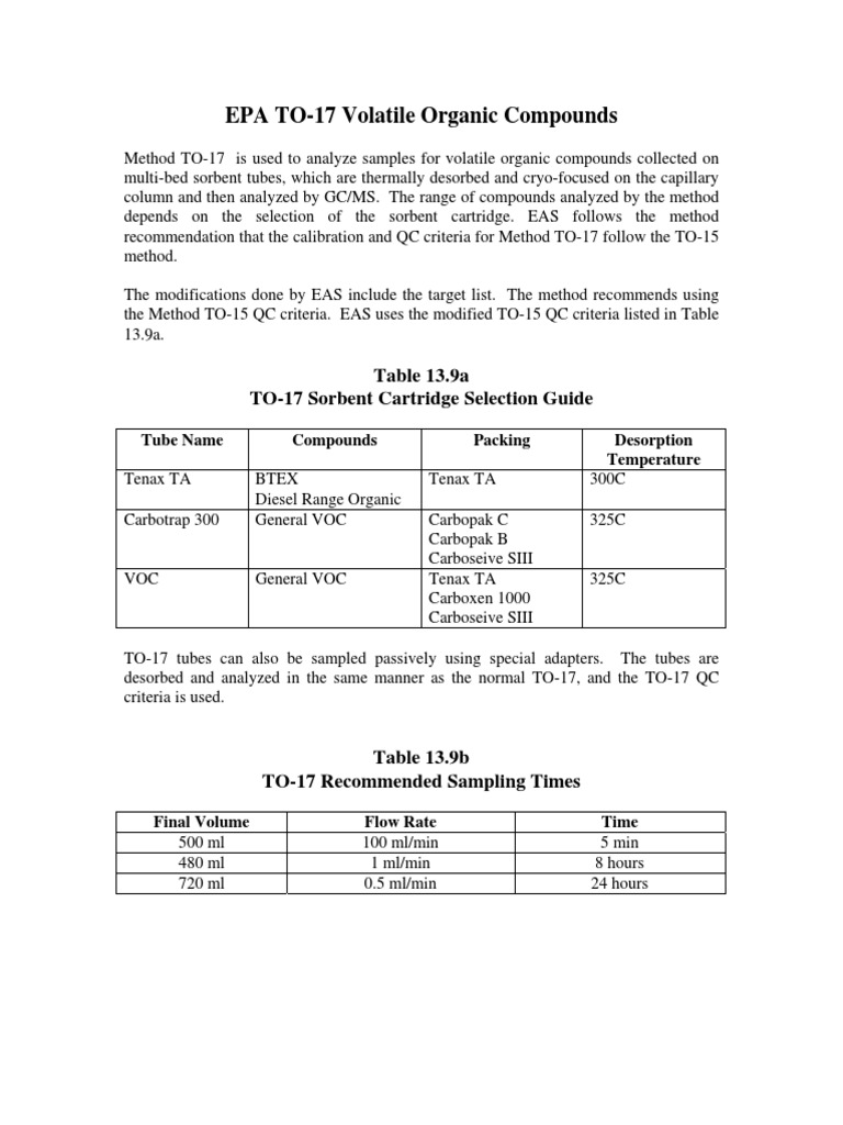 EPA TO17 Volatile Organic Compounds | PDF | Volatile Organic Compound ...