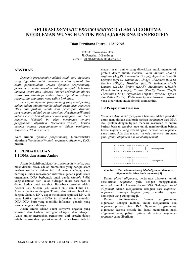 Aplikasi Dynamic Programming Dalam Algoritma Needleman Wunsch Untuk ...