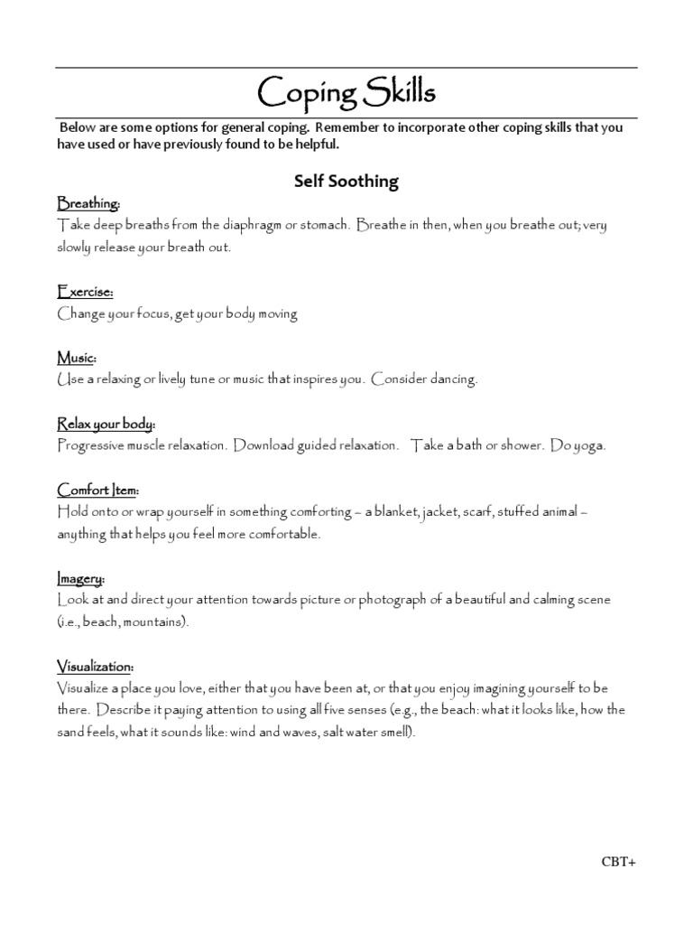 Coping Skills Handout Adult Version | PDF | Senses | Breathing