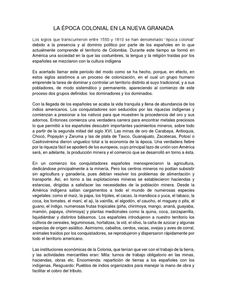 La Poca Colonial en La Nueva Granada | PDF | Nueva españa | Colonialismo