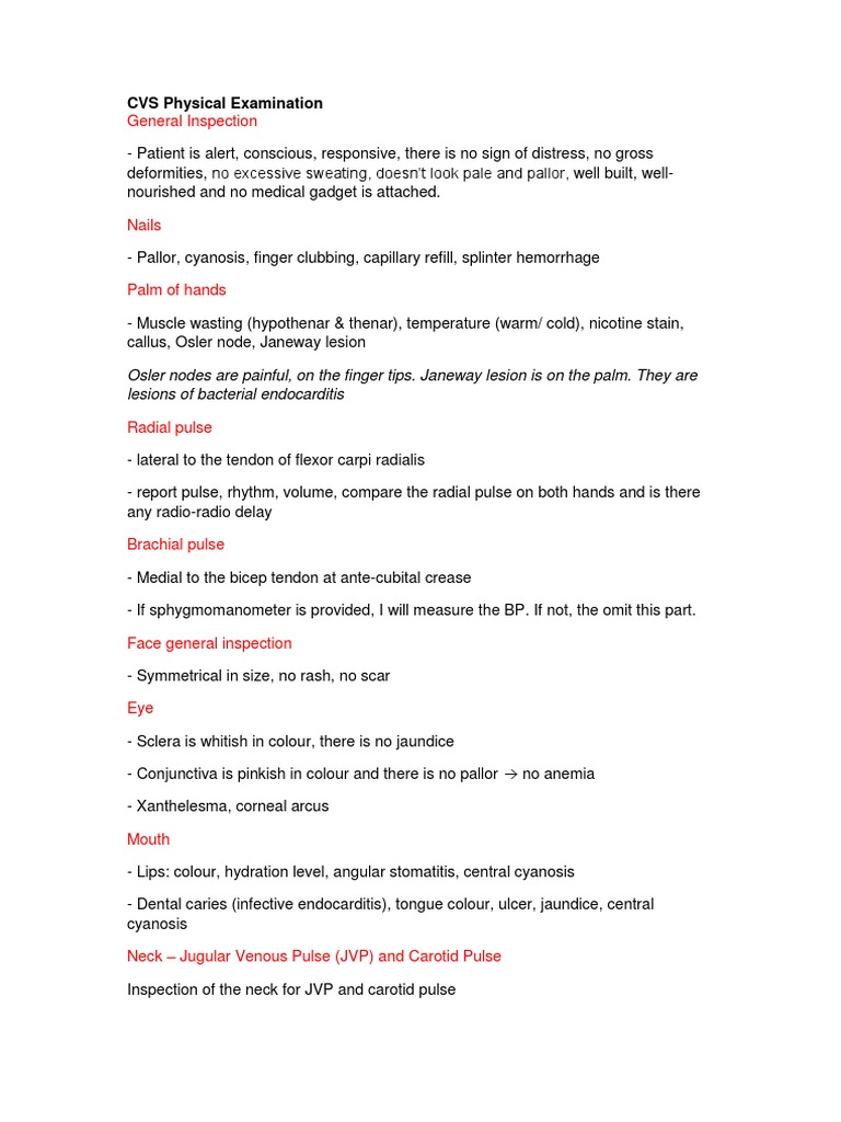 Comprehensive CVS Physical Examination Guide | PDF | Cardiovascular ...
