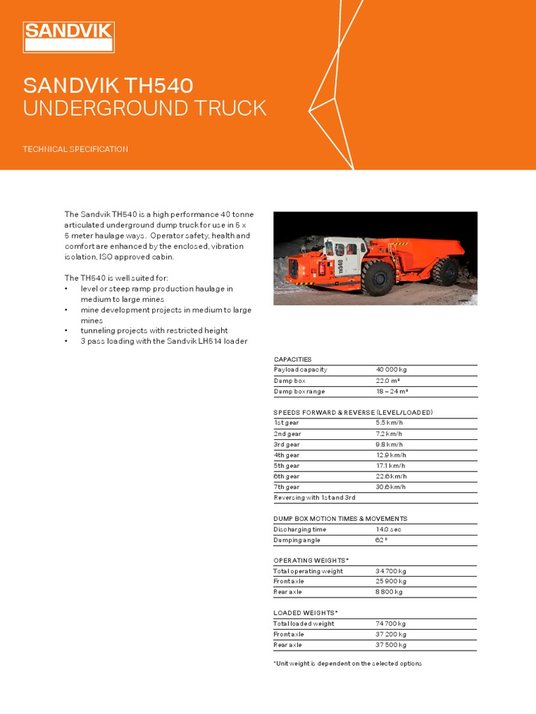 Th540 Specification Sheet English | PDF | Truck | Brake