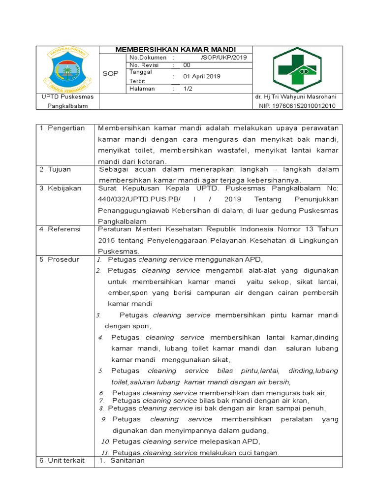 SOP Membersihkan WC Kamar Mandi | PDF