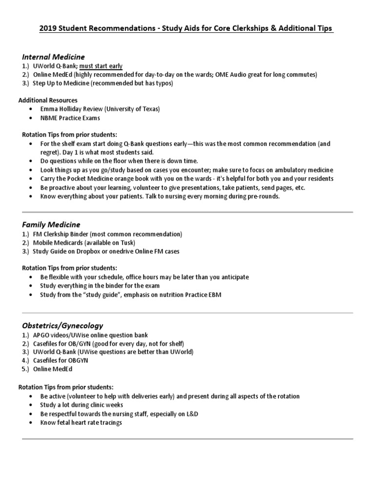2019 Study Aids for Medical Clerkships | PDF | Surgery | Psychiatry