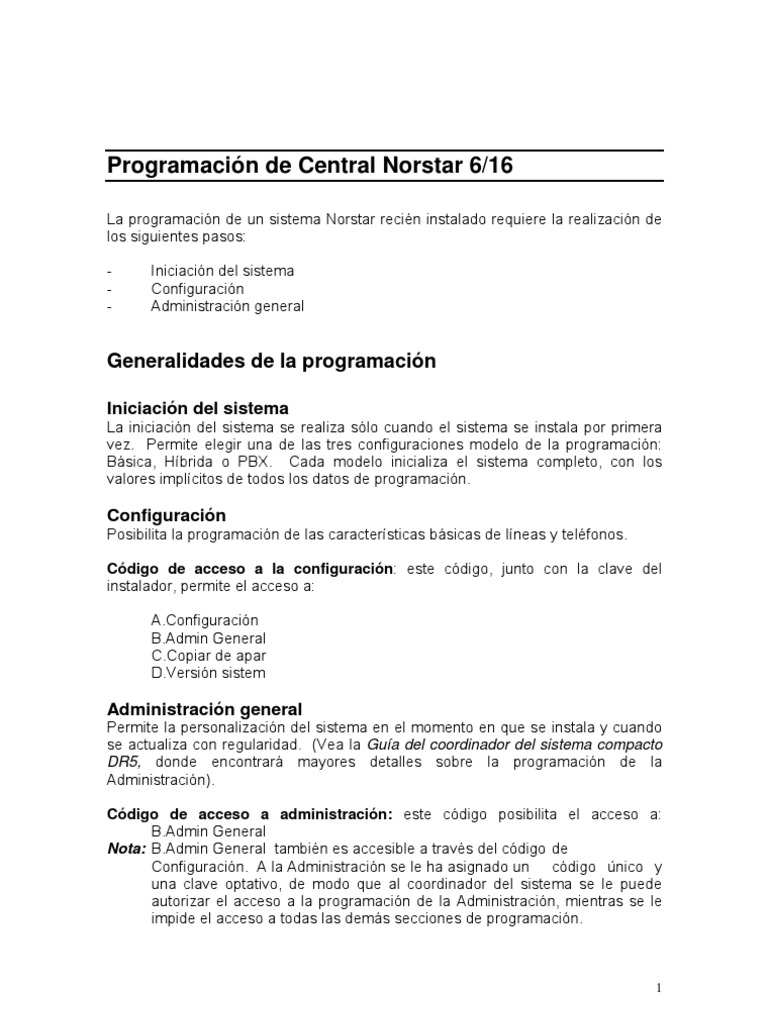 Programación Norstar 616 | PDF | Teléfono | Programación de computadoras