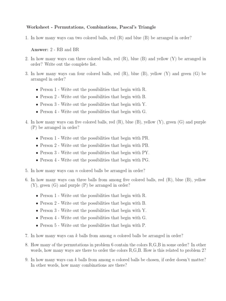 W13 Permutations Combinations Pascal S Triangle Pdf Combinatorics Discrete Mathematics