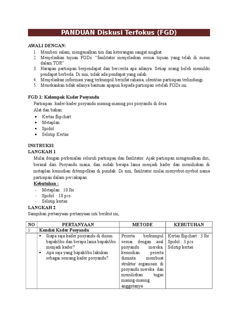 Panduan FGD untuk Kader Posyandu | PDF