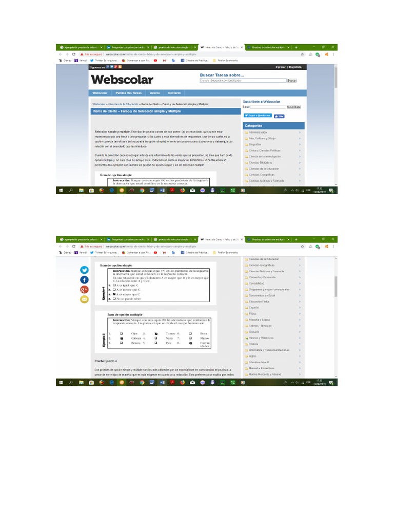 Ejemplo Prueba de Selección Simple y La de Selección Multiple