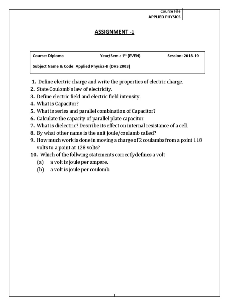 Physics Assignment | Download Free PDF | Volt | Capacitance