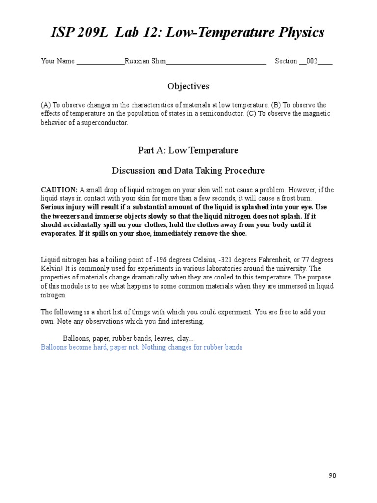 Lab 12 Low-Temperature Physics | PDF | Superconductivity | Band Gap