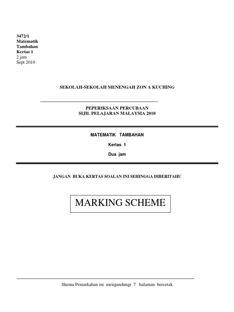 2010 SPM Mathematics Paper 1 Marking Scheme | PDF