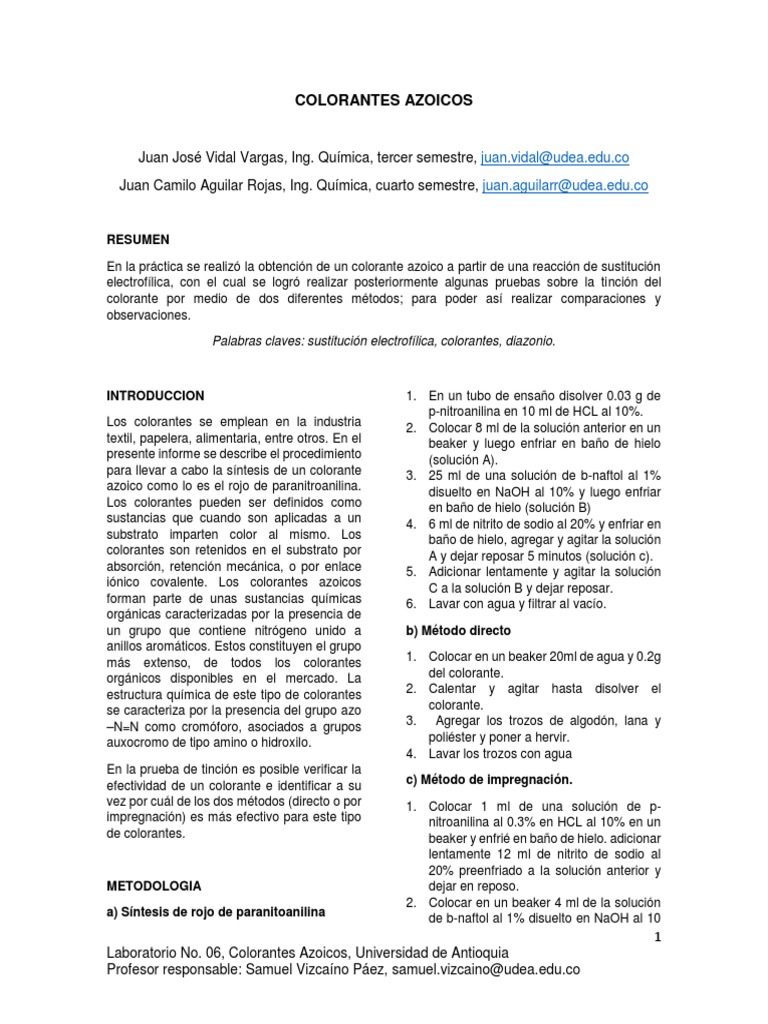 Colorantes Azoicos | PDF | Nitrito | Elementos químicos