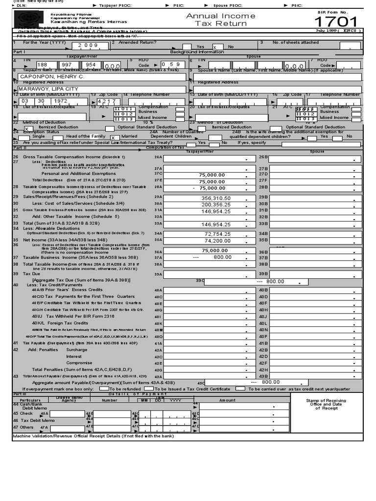 BIR 1701 U & M | Tax Deduction | Taxpayer