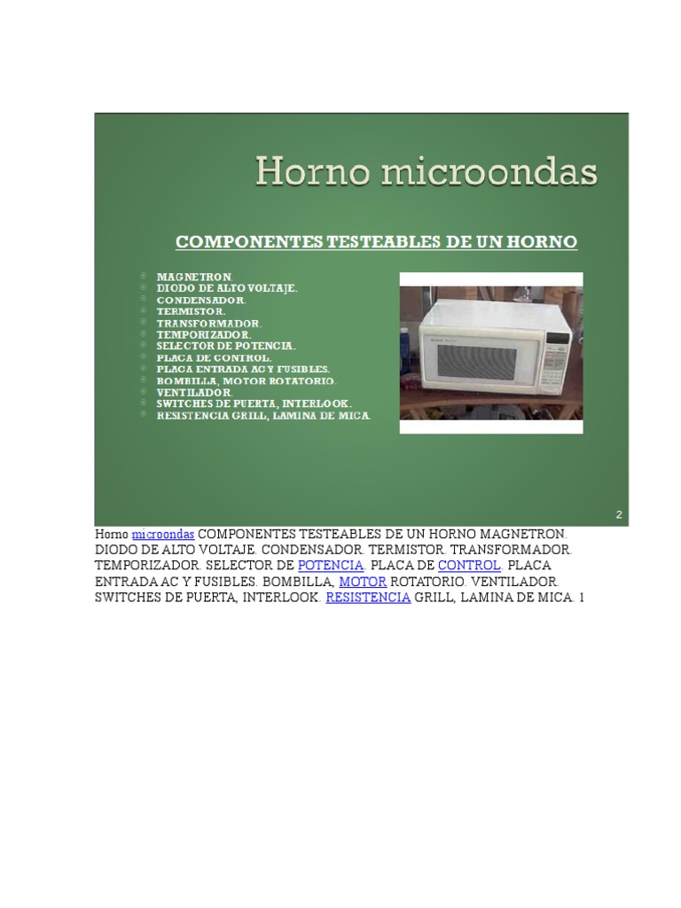Componentes principales de un horno microondas y su funcionamiento ...