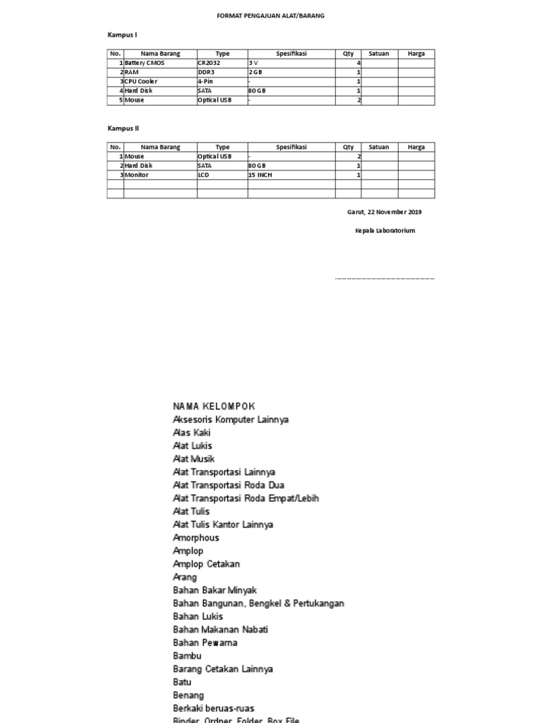 Form Pengajuan Barang | PDF