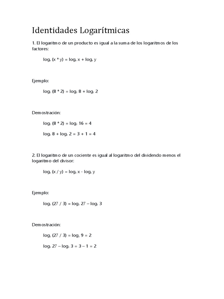 Identidades Logarítmicas | PDF