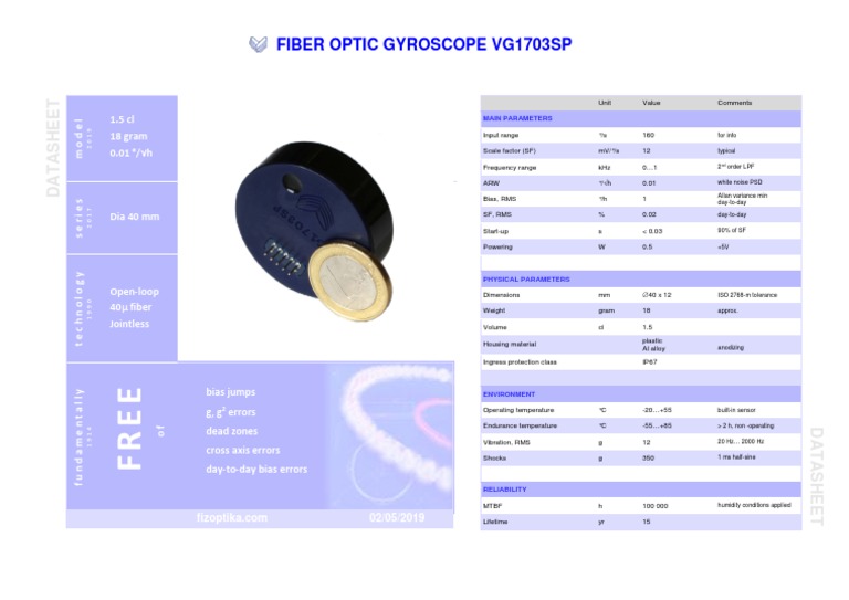 Fiber Optic Gyro VG1703SP Datasheet | PDF | Gyroscope | Optical Fiber