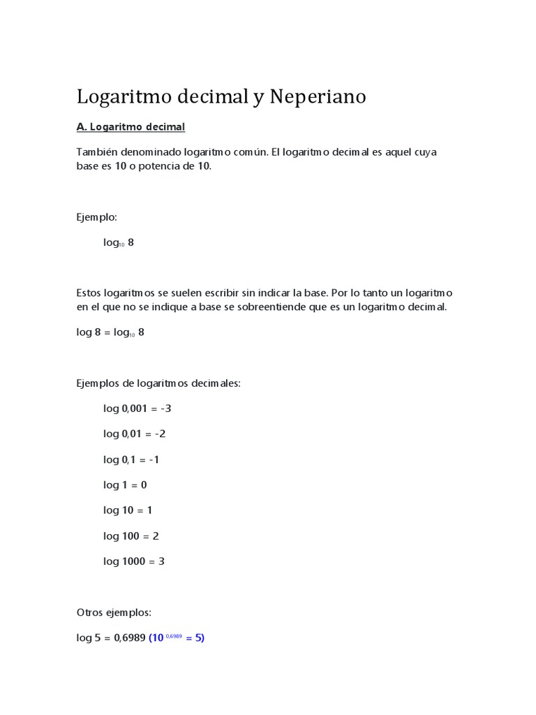 Logaritmo Decimal y Neperiano | PDF
