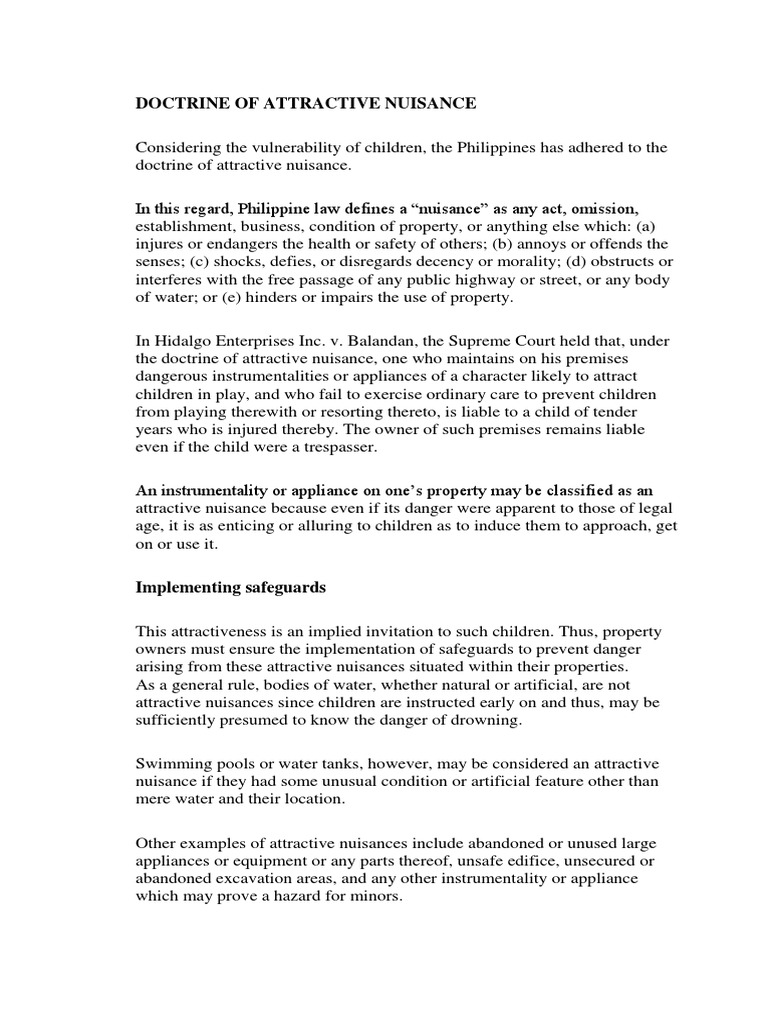 Attractive Nuisance | PDF | Nuisance | Duty Of Care