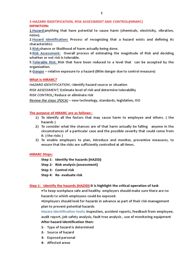 3-HIRARC (Hazard Identification, Risk Assessment and Risk Control ...