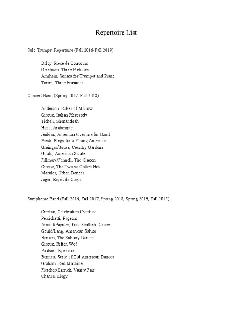 Repertoire List | PDF | Classical Music | Musical Forms