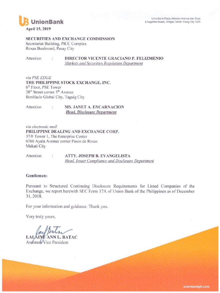 SEC Form 17A - December 31, 2018 | PDF | Banks | Stocks