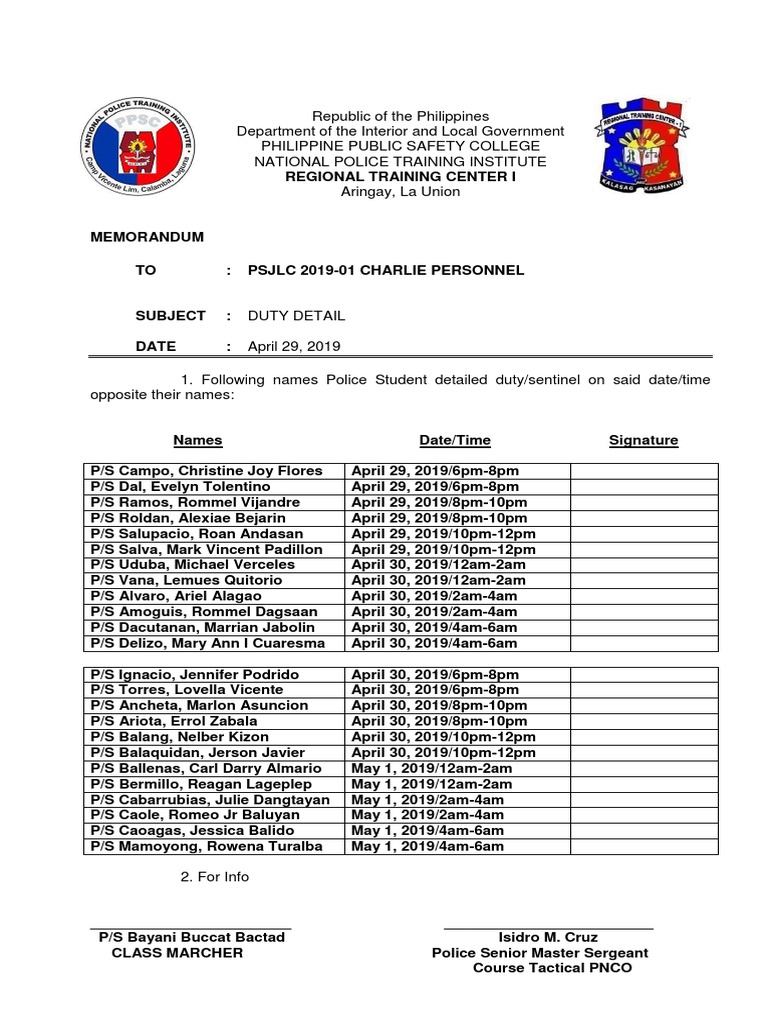 Sample Duty Detail | PDF