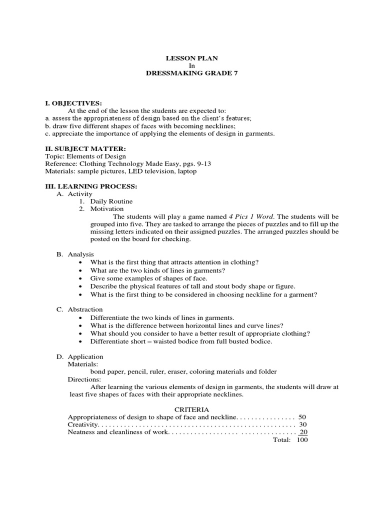 LPDRM | PDF | Clothing | Lesson Plan