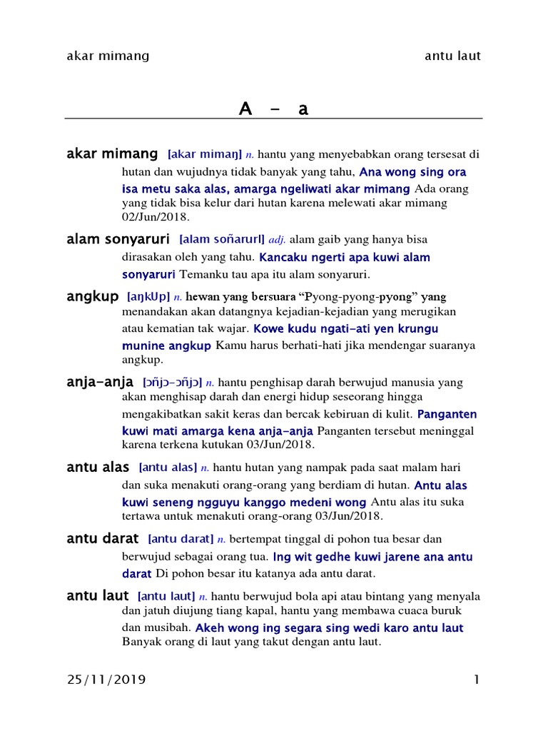 Javanese Lexicon (Lelembut Jawa) | PDF