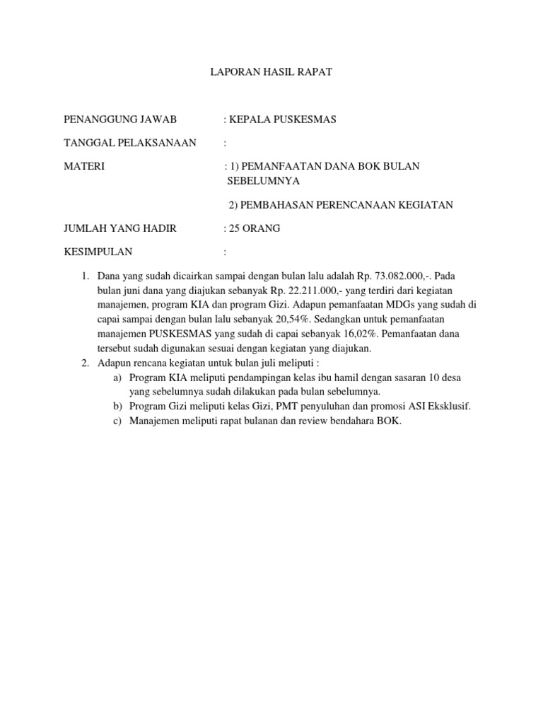 Contoh Laporan Hasil Rapat | PDF