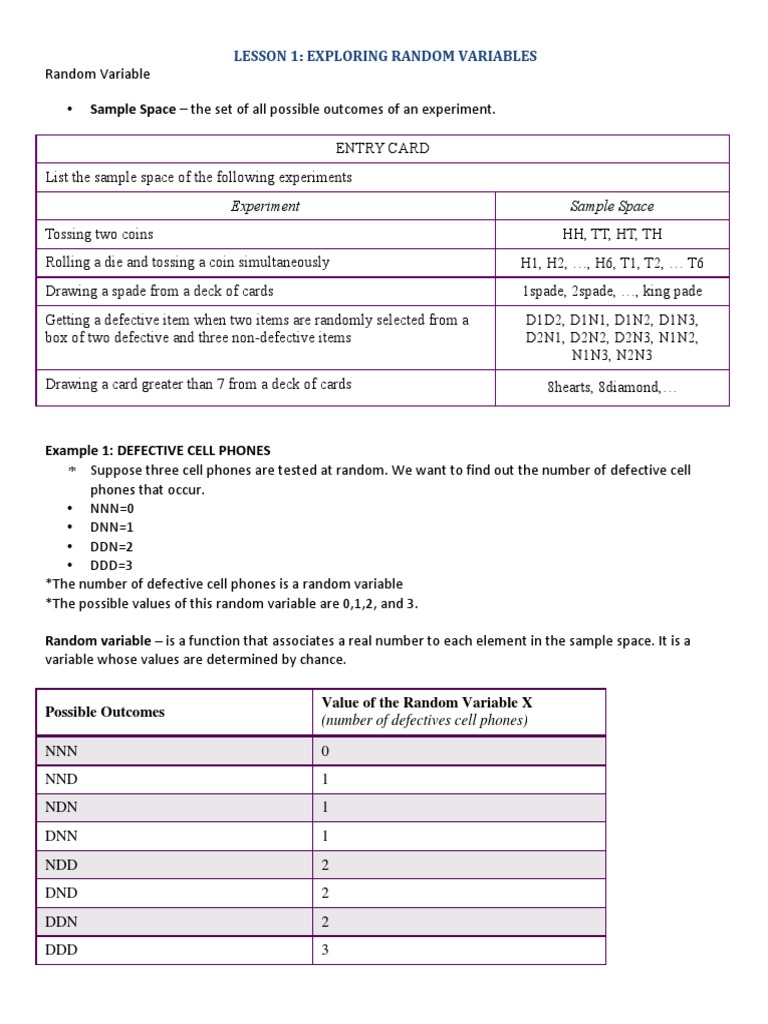 Lesson 1 | PDF | Random Variable | Randomness