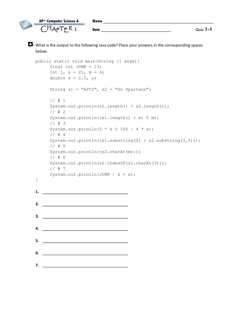 APCS Chapter 1 Quiz 1 | PDF
