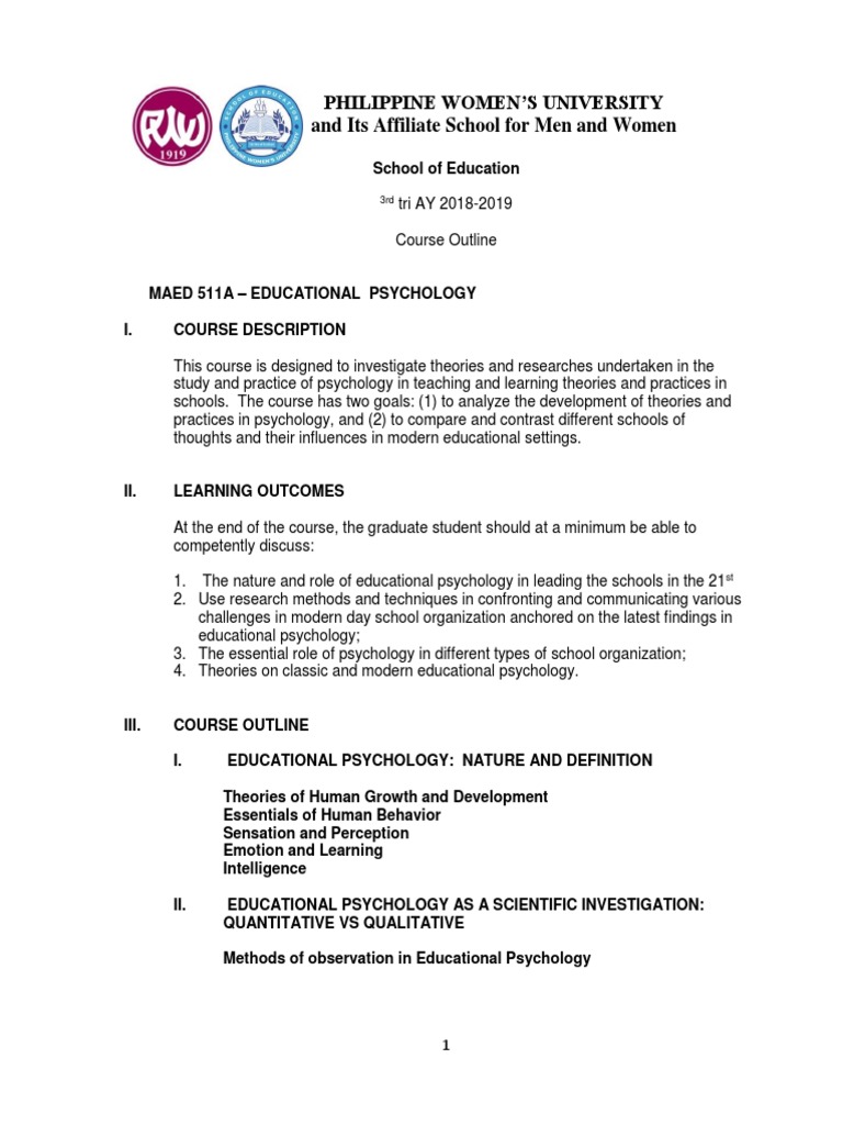 Course Outline MAEd 511A-Educ Psycho | PDF | Educational Psychology ...