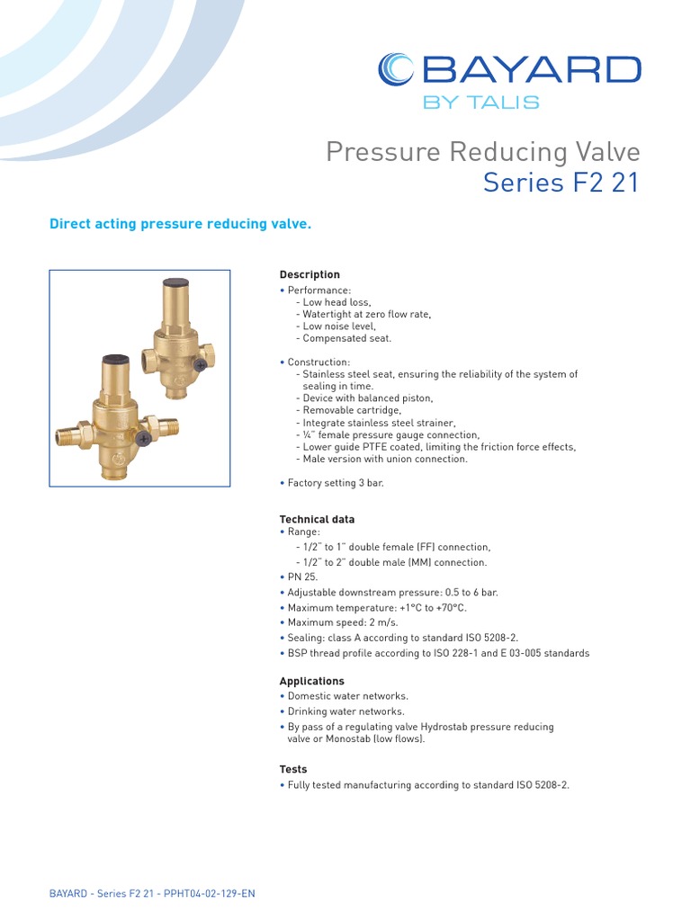 Bayard F2 21 Pressure Reducing Valve | PDF | Valve | Flow Measurement